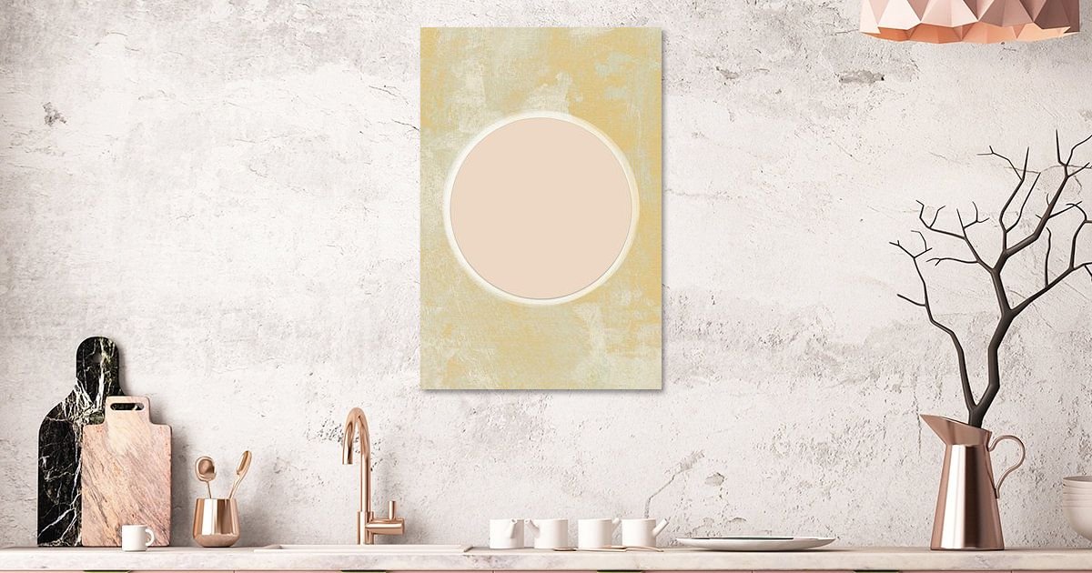 Abstracte Zen kunst. Ikigai, maan en zon. Japanse stijl in goud en beige van Dina Dankers op ...